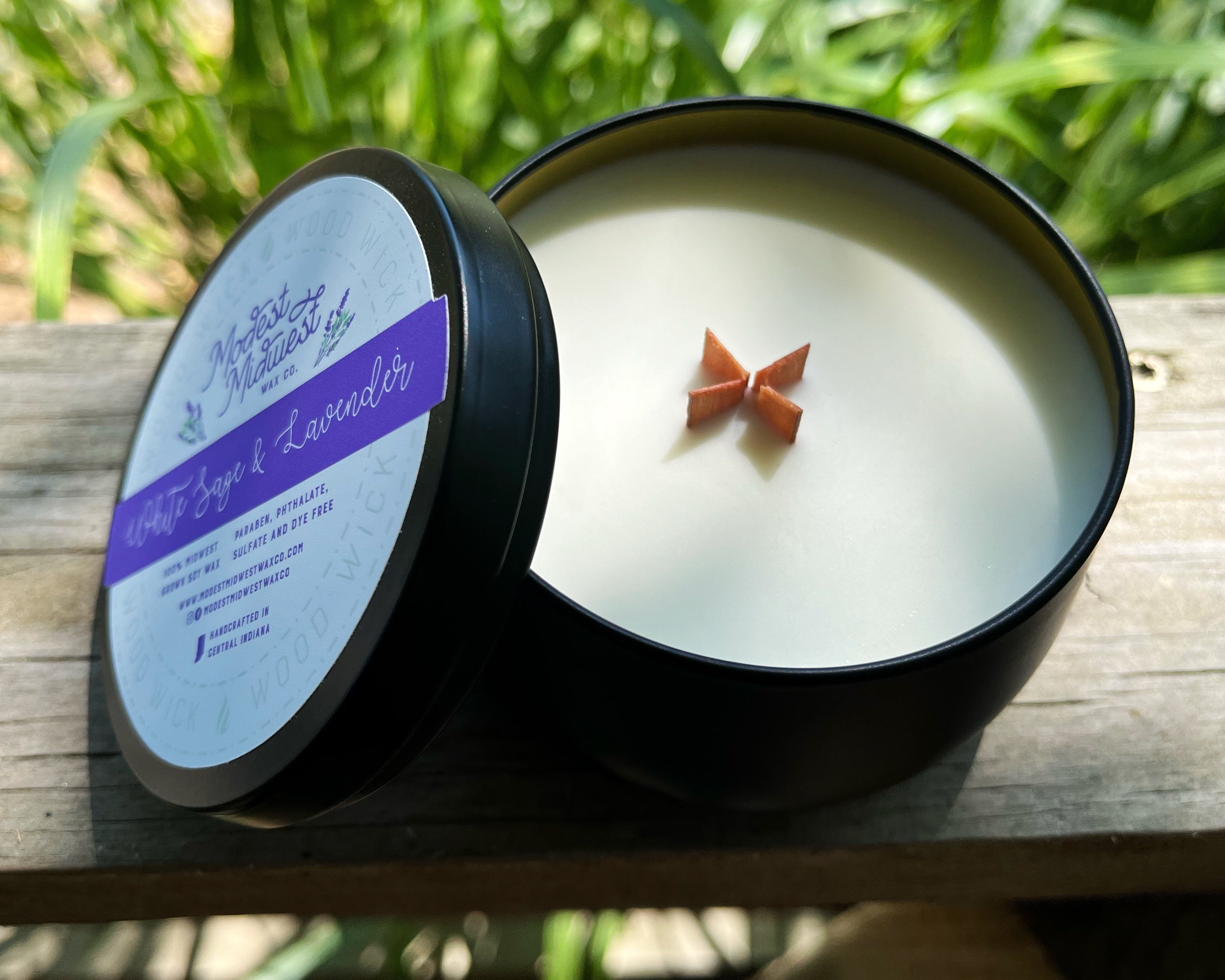 White sage & Lavender Wood wick candle | Modest Midwest Wax Co.
