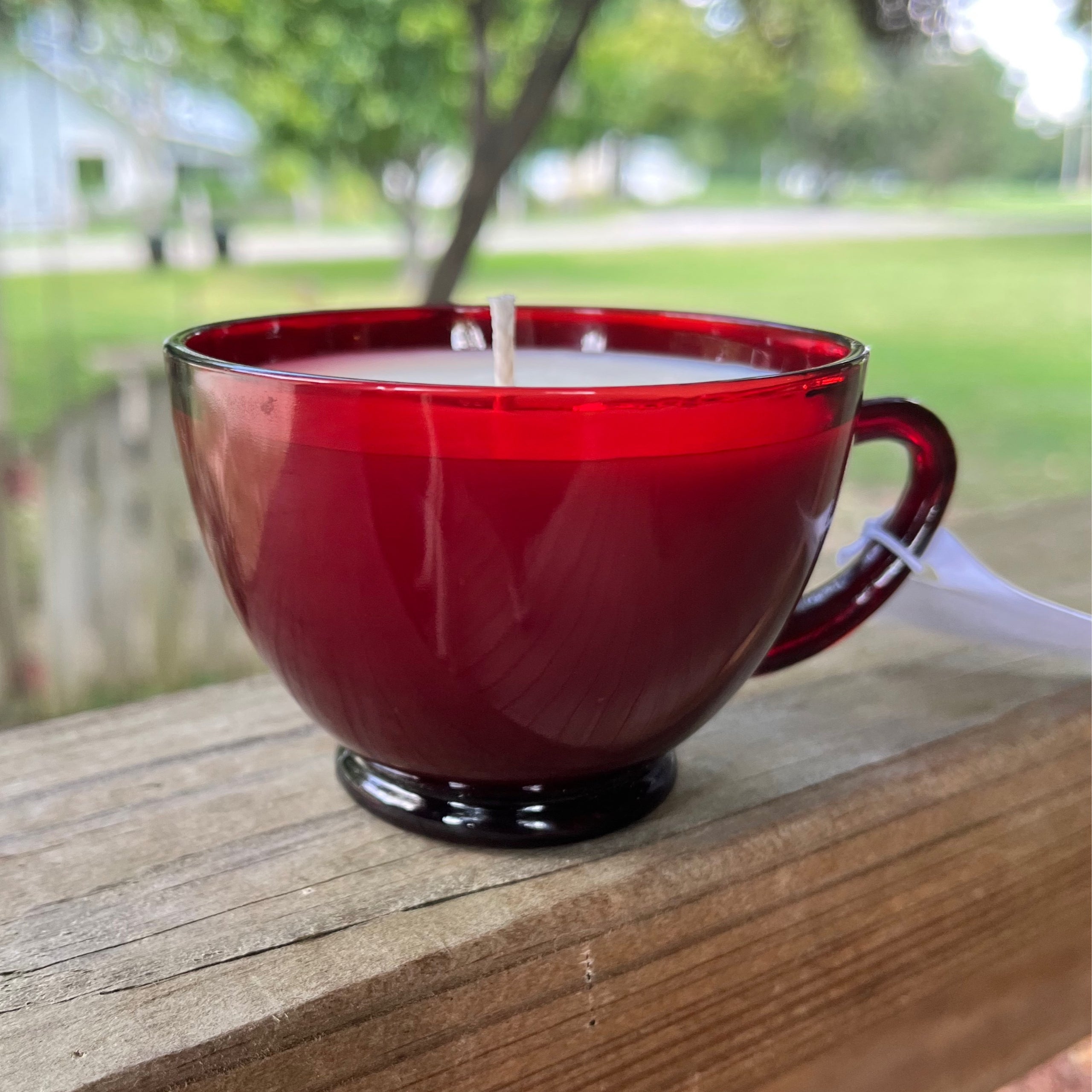 1960’s Anchor Hocking ruby red glass tea cup | Modest Midwest Wax Co