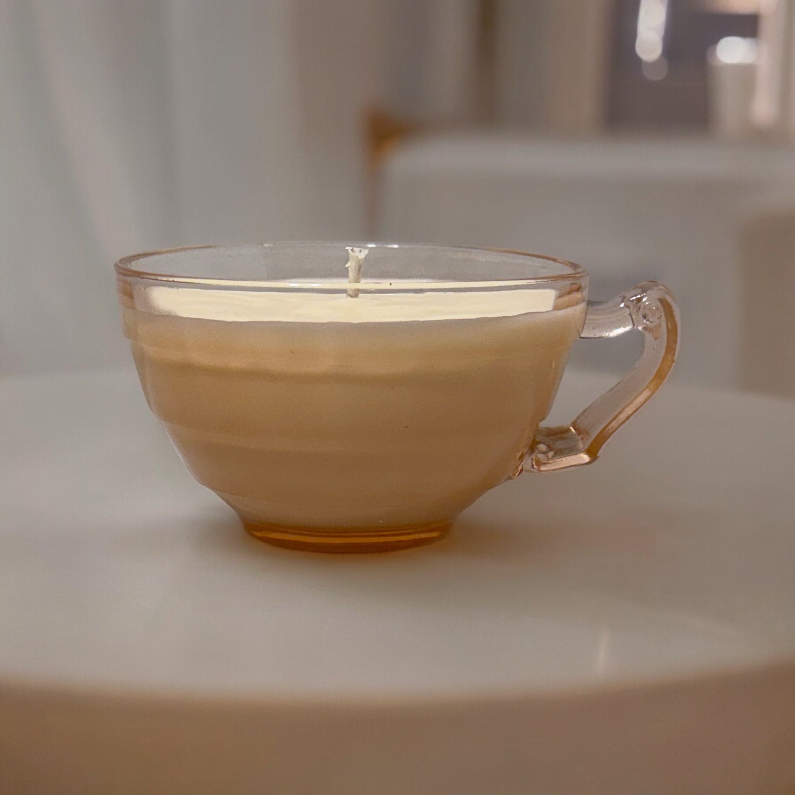 1930's Anchor Hocking Pink Block Optic Cup | Modest Midwest Wax Co